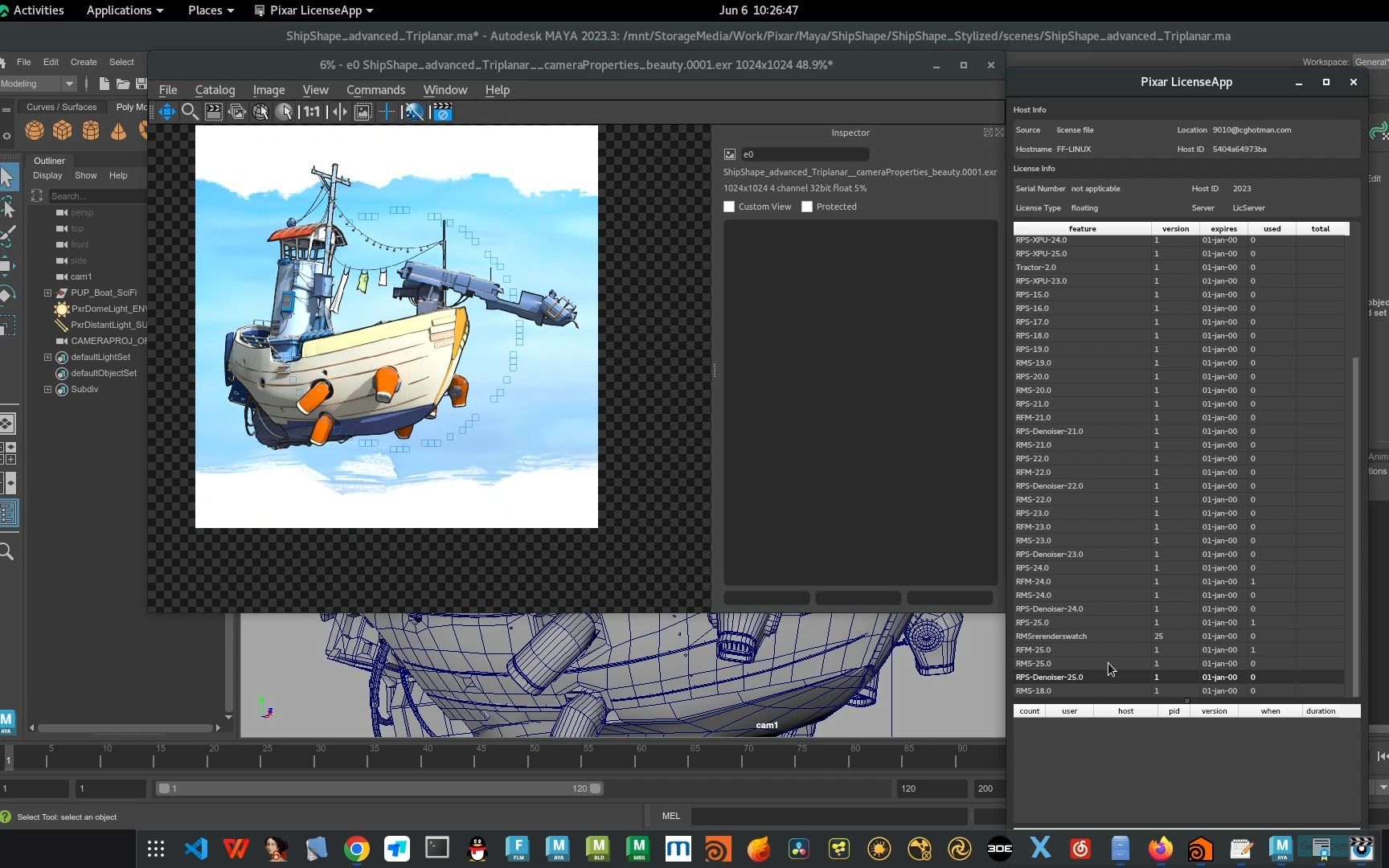 Rocky Linux 8.7 Pixar Renderman 25.1 安装测试