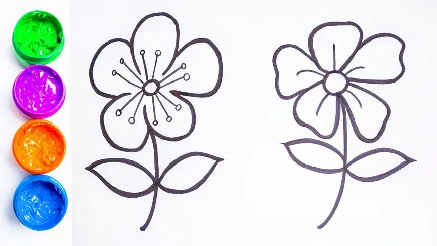简笔画花朵的画法彩色,儿童绘画画简单漂亮花朵,学习颜色和单词