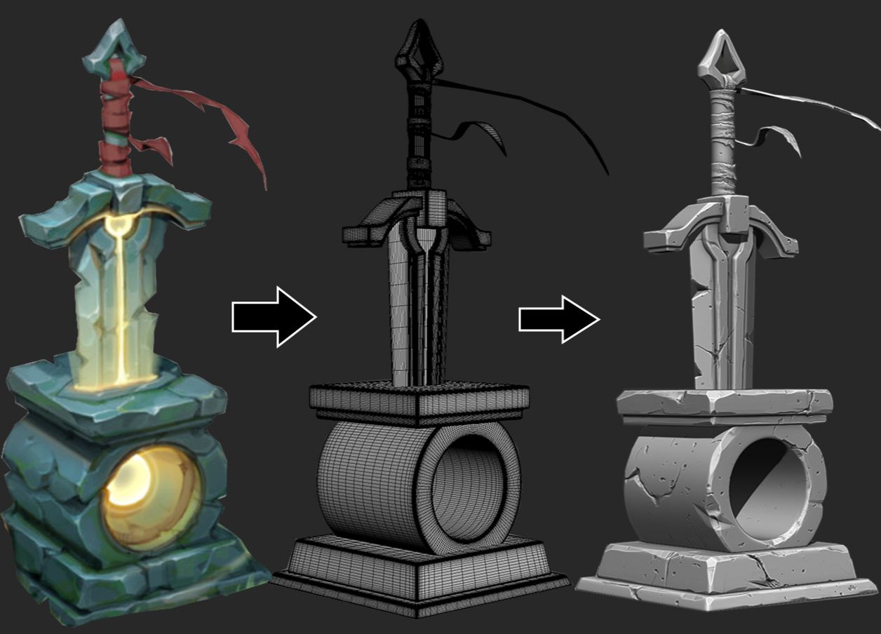 【3DMAX+ZBRUSH】风格化石中剑——特邀VIP讲师讲解进阶教学...