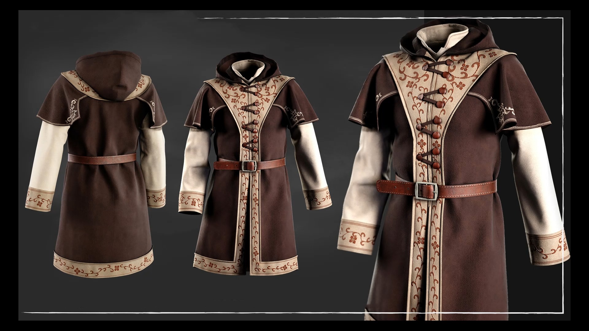 MD服装中世纪男性上衣外套花纹服装套装ZPRJ模型打版源文件3D服装