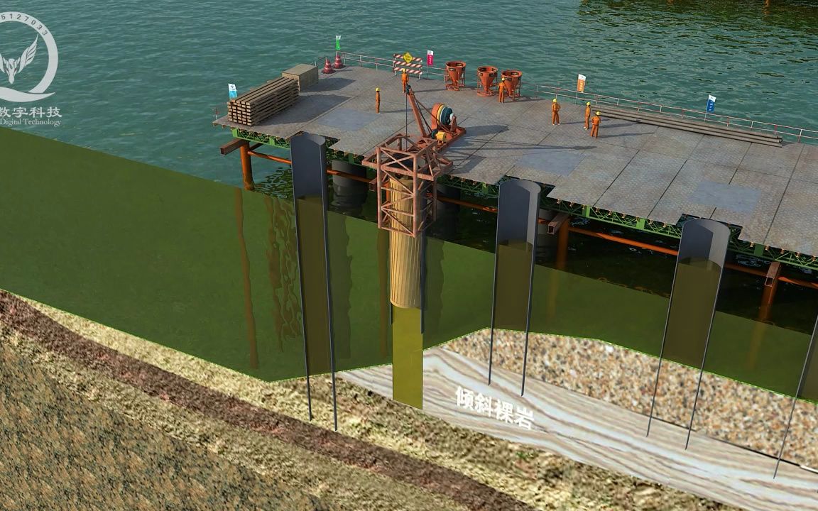 ...桩基筒状锤施工三维动画桩基施工围堰施工桥梁施工旋挖钻回旋钻...
