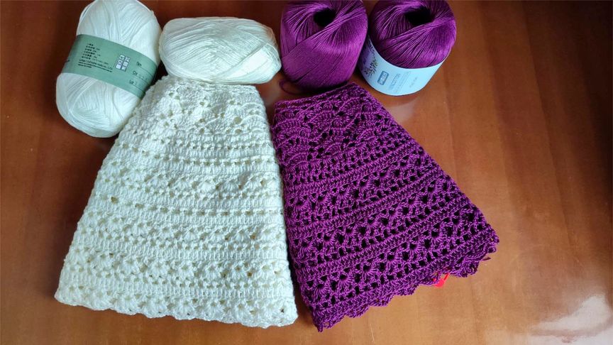 钩针编织,不同的线钩出不同的效果,线的特性不一样,感觉不一样