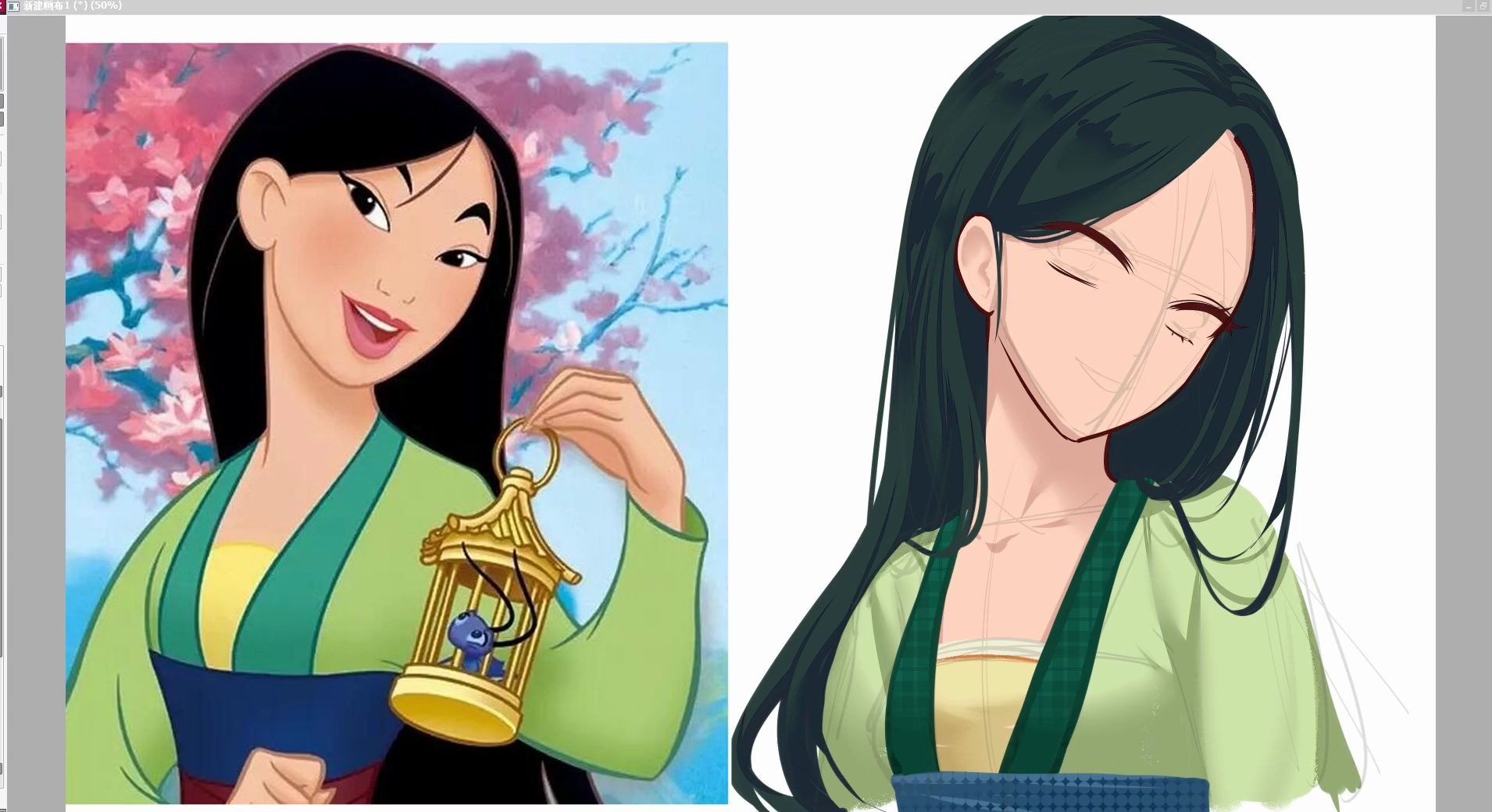 ...板绘二次元板绘画-花木兰日漫二次元风格绘画-线稿衣服上色部分教学3