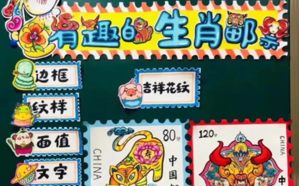 板书设计《有趣的生肖邮票》小学美术