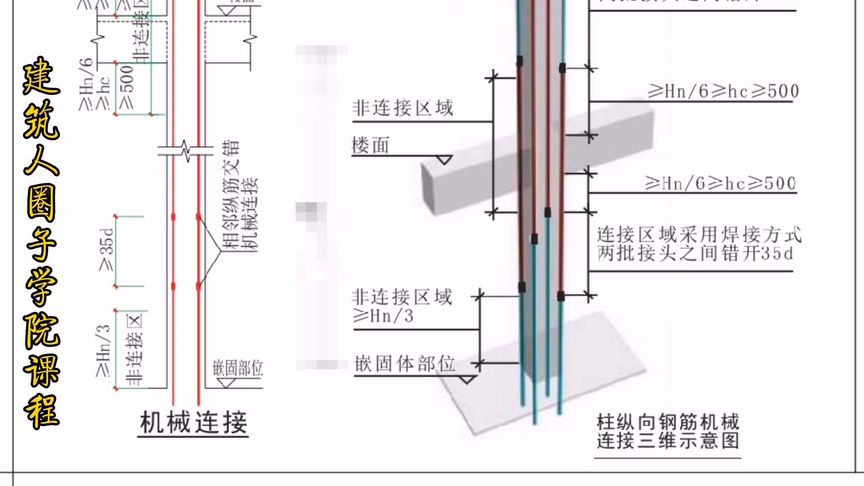 学会辨别框架柱纵向钢筋连接区段与非连接区段