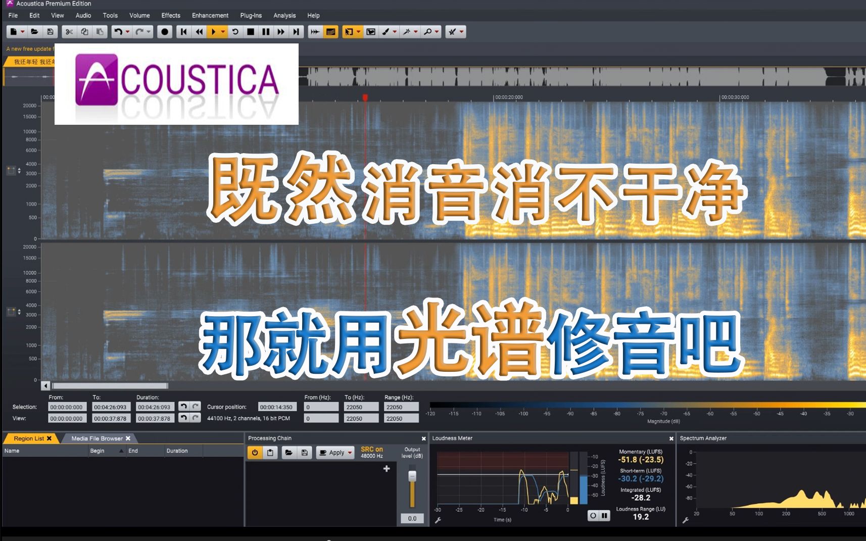 提取人声及伴奏消音软件也消不干净那就光谱修音吧Acoustica修音