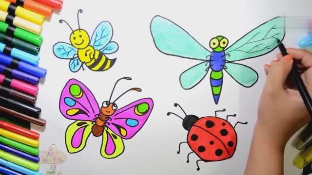 少儿简笔画 蜜蜂 蝴蝶 蜻蜓 七星瓢虫 一下子学会好多小动物呢