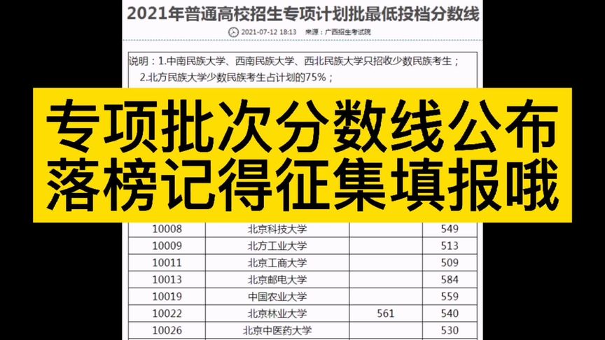 专项批次最低分数线出来了#广西高考 #广西高考志愿指导