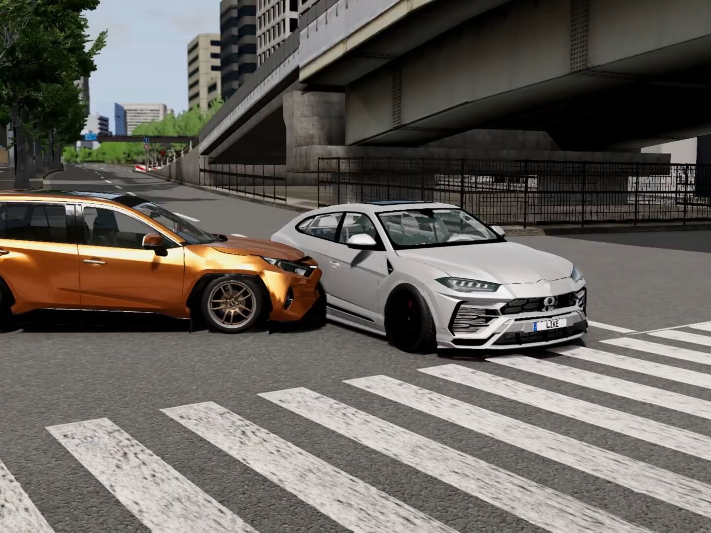【碰撞模拟器】兰博基尼Urus Vs 丰田RAV4十字路口发生车祸!