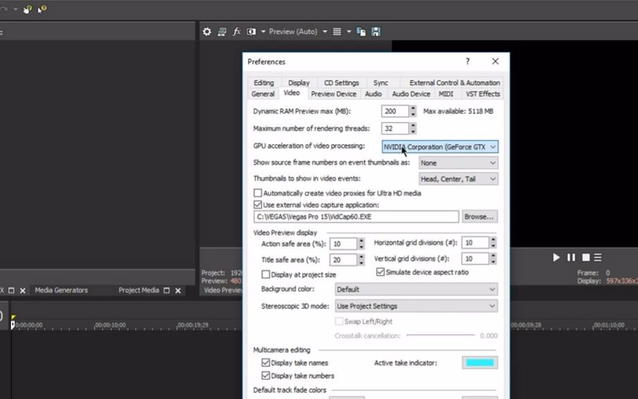 【Vegas Pro 15】如何开启NVDIA GPU加速渲染