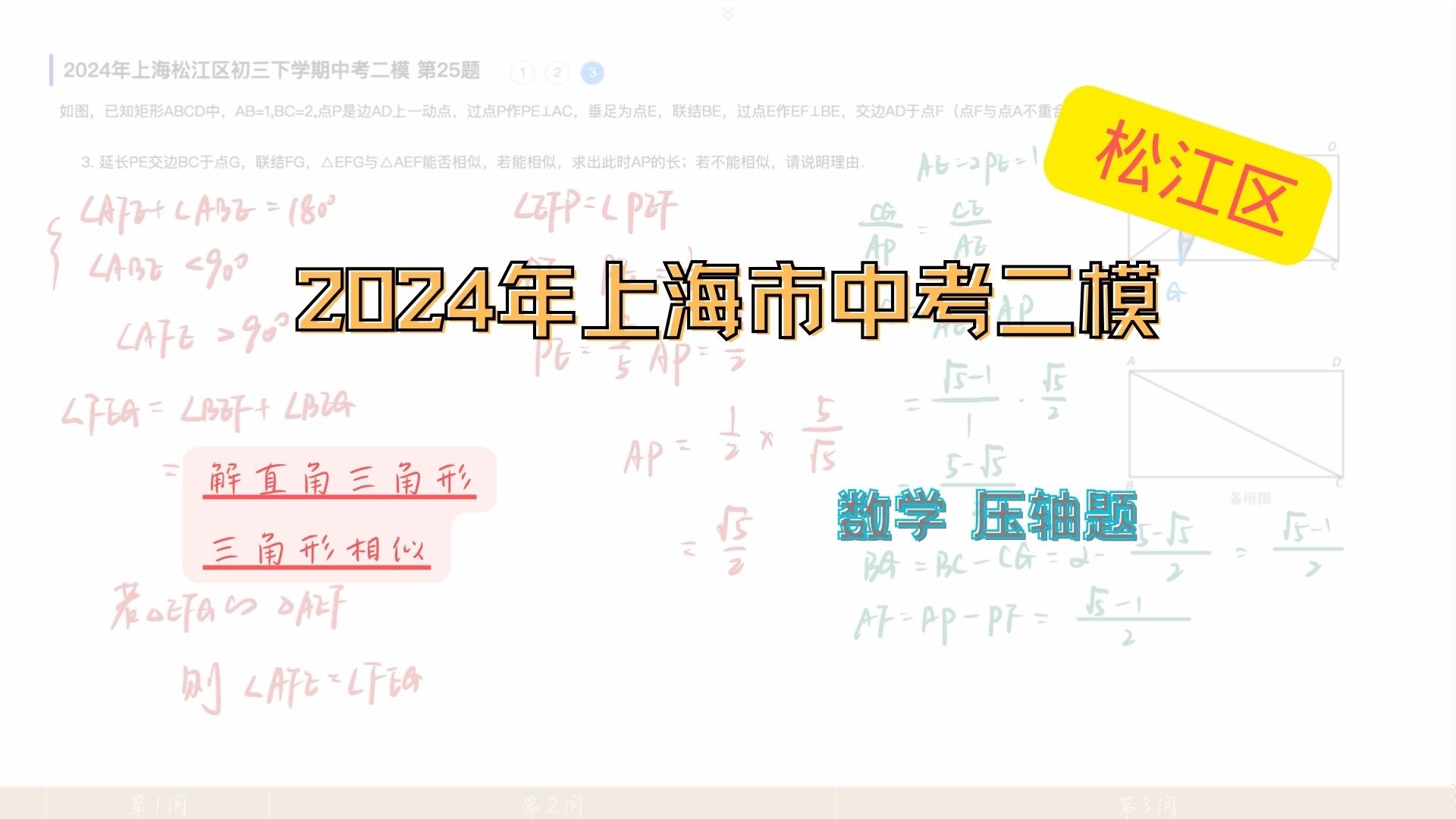 【中考数学】2024上海市松江区中考二模压轴 --解直角三角形