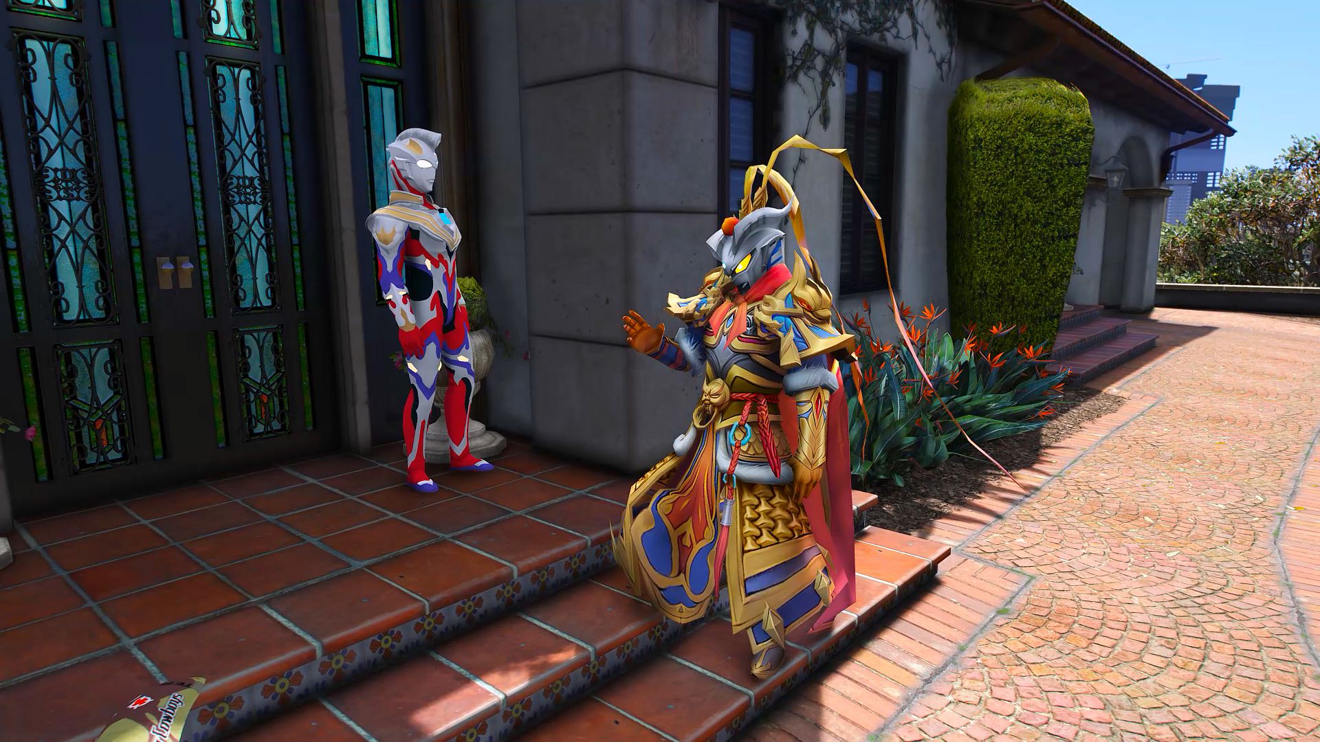 赛罗为了阻止格丽乔破坏城市,不小心被汽车撞倒了