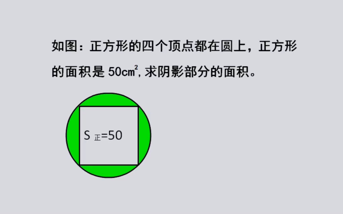 小升初数学:正方形的四个顶点都在圆上,正方形的面积是50平方厘米,求...