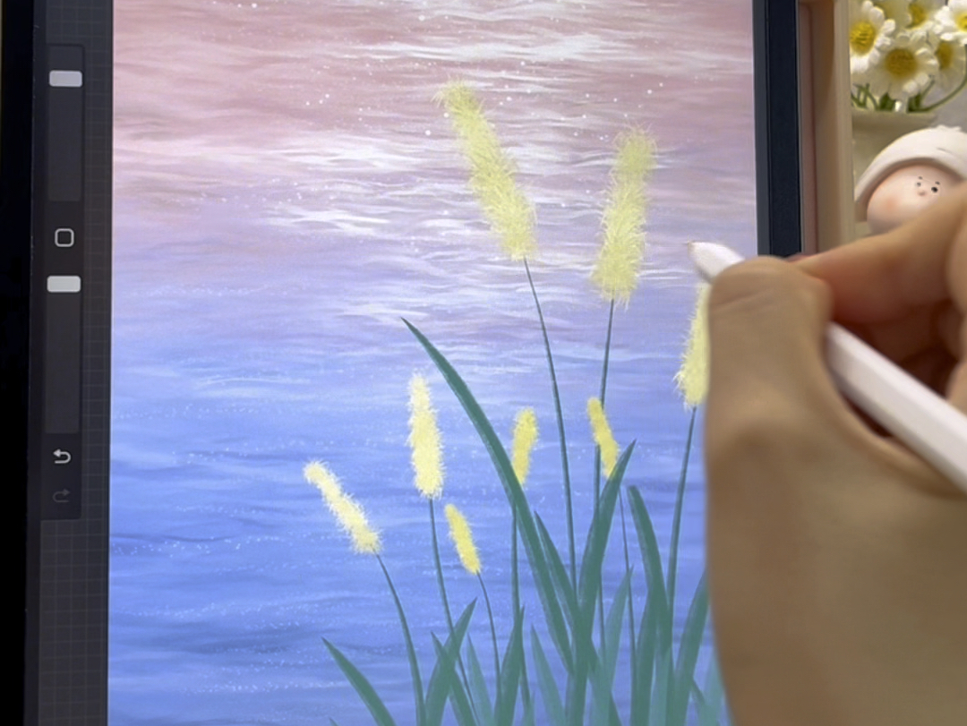 iPad 绘画过程 今天画的是湖边的芦苇ߌ�,快艾特朋友一起来画吧～注:...
