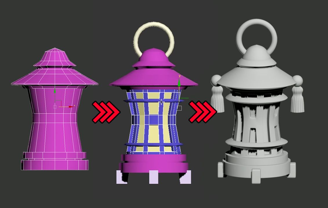 【3DSMAX建模】从零开始建模一个中式吊灯,3D游戏道具模型布线卡...
