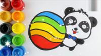 儿童简笔画教程,画一个彩色的拍皮球的大熊猫,真是太可爱了