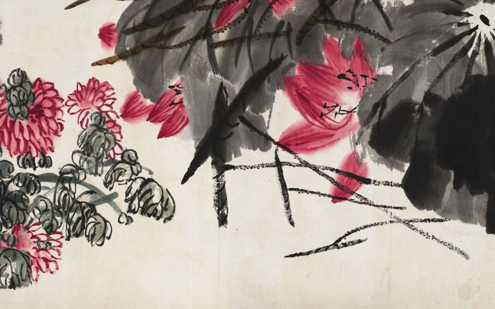 ...折枝花卉卷 高清绘画赏析 名画欣赏 细节鉴赏 花鸟画 牡丹 梅花 荷花