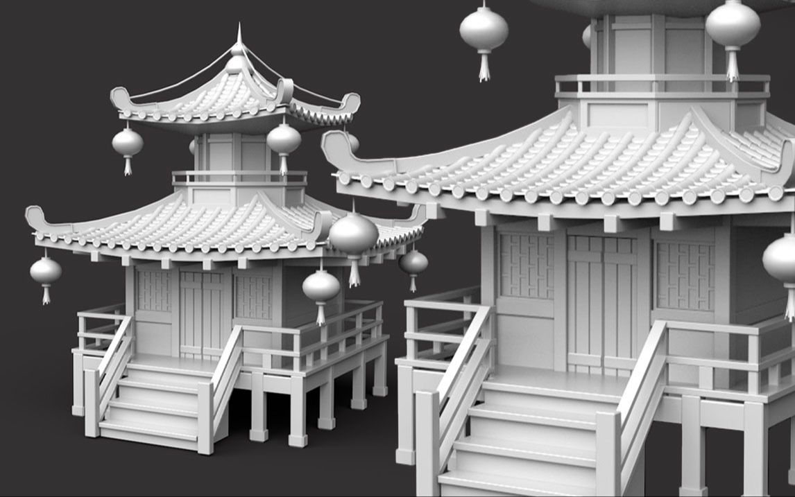 3DMAX古风建筑场景,3D建模零基础建模案例教程