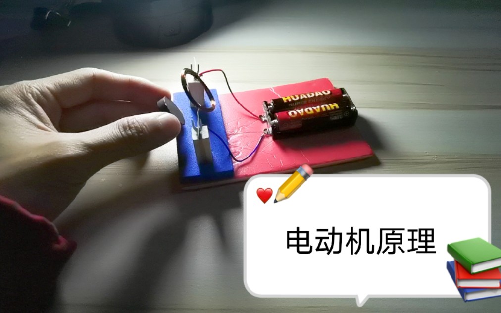 电动机原理,简易的装置,不简单的原理,关键是漆包线只能刮半边