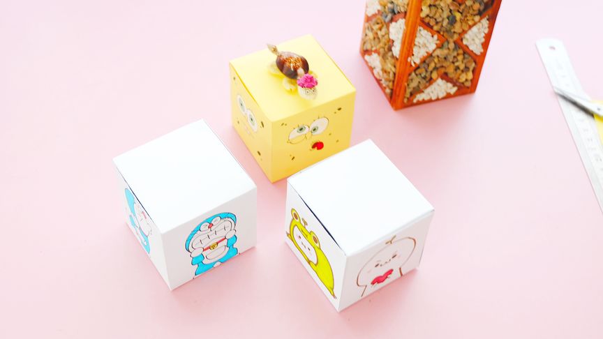 萌萌的折纸正方形卡通盲盒,步骤挺简单,成品超可爱!