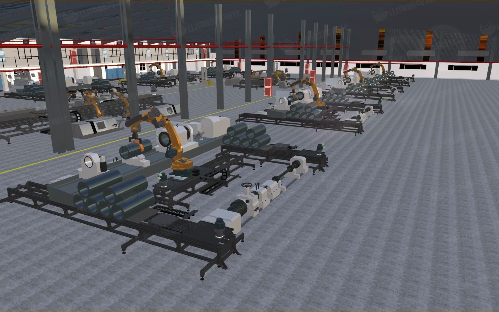 【山海鲸可视化模板】数字孪生 现代流水线生产车间三维可视化模型