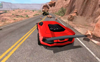 【搬运】在BeamNG车祸模拟器中 Aventador 被落石砸中会发生什么