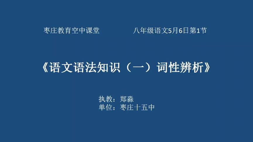 枣庄空中课堂5月6日八年级第1节语文《语法知识(一)词性辨析》1