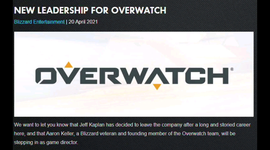 杰夫·卡普兰决定离开暴雪,不再担任《守望先锋》游戏总监,OW 团队...