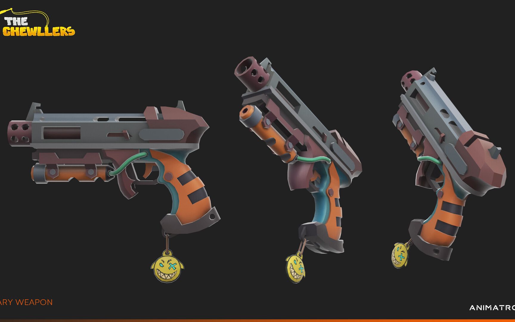 【3dmax手枪建模】卡通版游戏道具“手枪”模型制作,次世代模型布线...