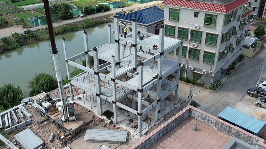 #农村自建房 装配式混泥土框架结构施工实拍#农村自建房