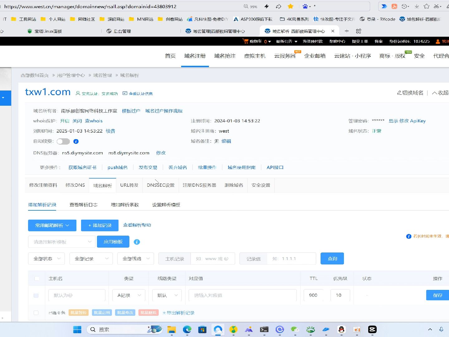 西部数码配置域名泛解析+宝塔添加教程