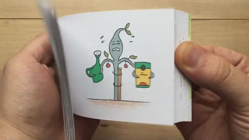 创意手翻书动画:把枯树浇了一点水,会出现什么神奇效果?