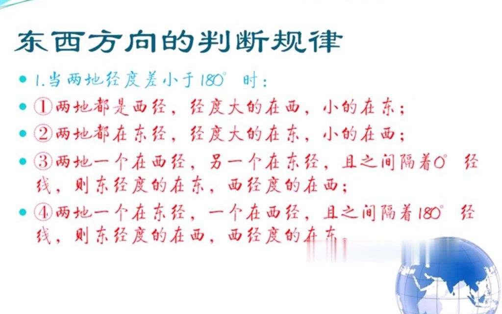 方向、经纬网、判读、南北关系、东西关系、确定方向、纬度、经度、...