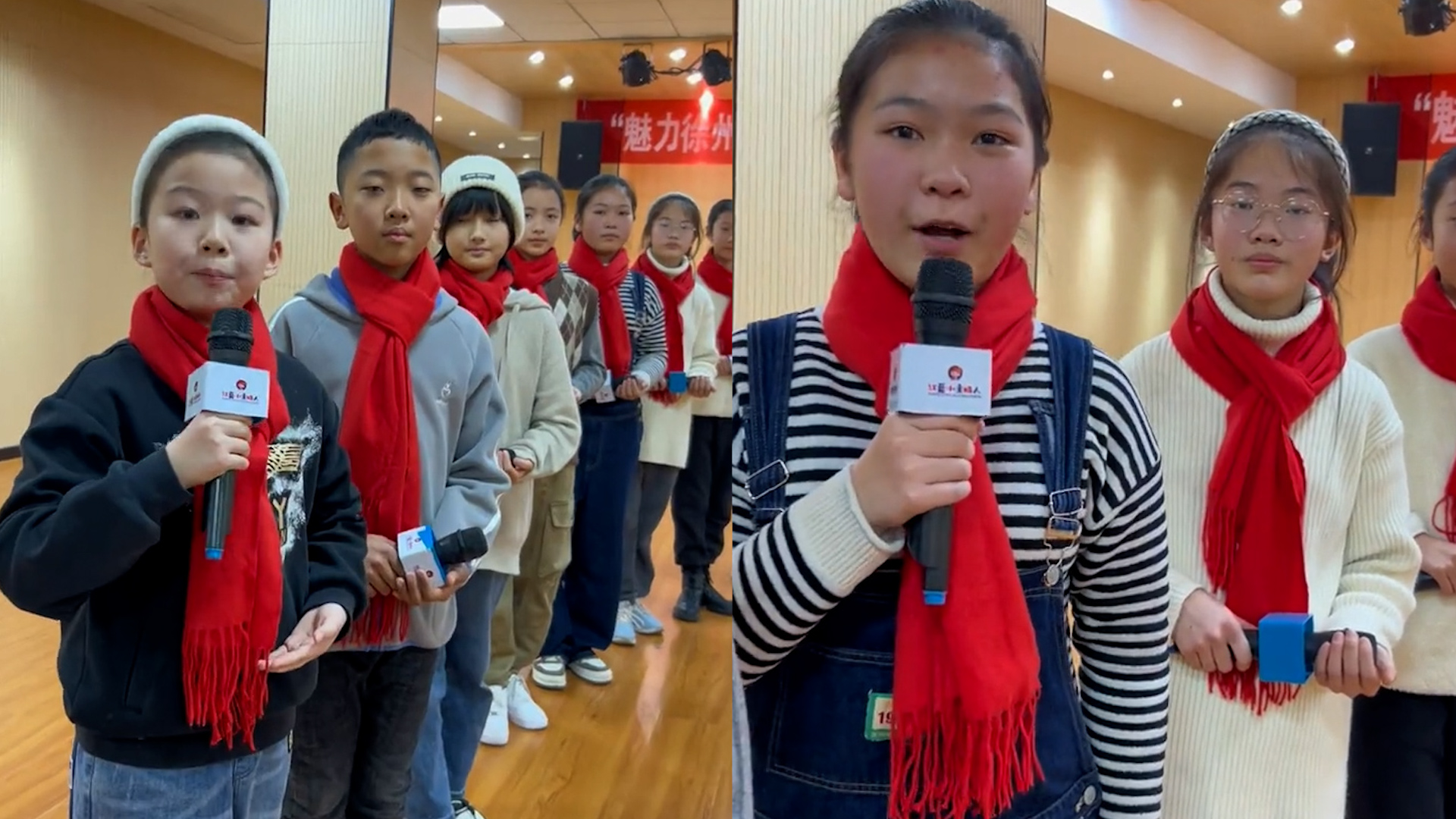 小朋友模拟播音主持,各个台风稳重,“新华社”开口让所有人炸锅