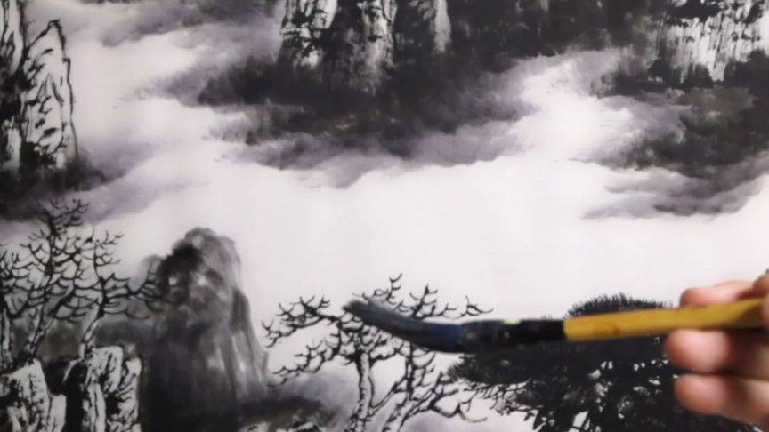 初学山水画湿染云雾示范