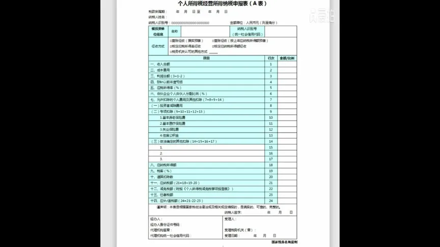 简单学会《个人所得税经营所得纳税申报表(A表)》