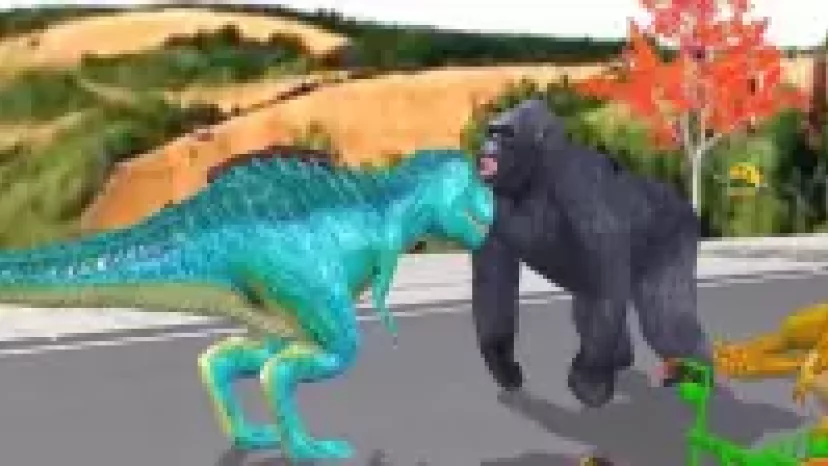 恐龙动画: 无敌金刚大猩猩! 一拳打翻侏罗纪公园霸王龙