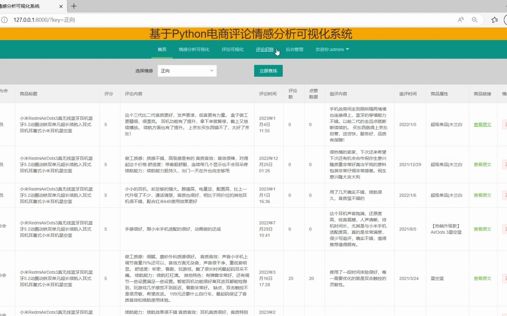 电商评论数据+情感分析+可视化系统