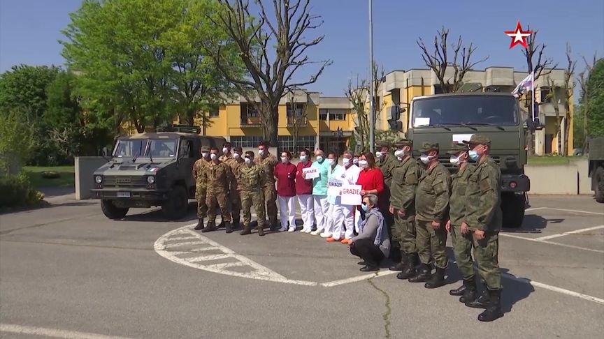 俄军三防部队和意军对布雷西亚省的3家医疗机构和主干道进行消毒