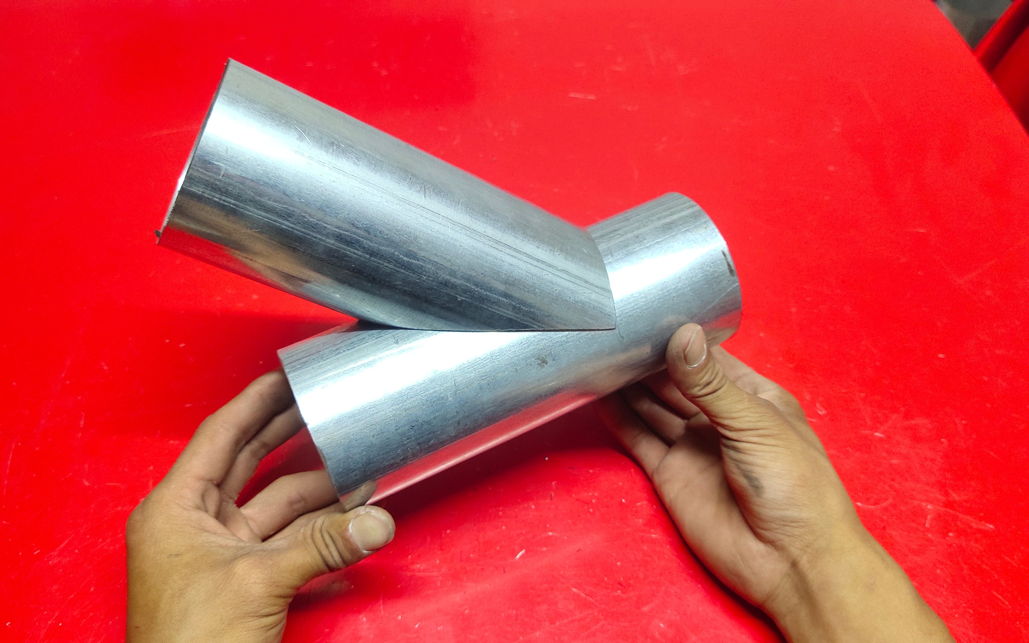 圆管45°斜三通如何下料,小伙现场教学简单方法,新手必学的技巧