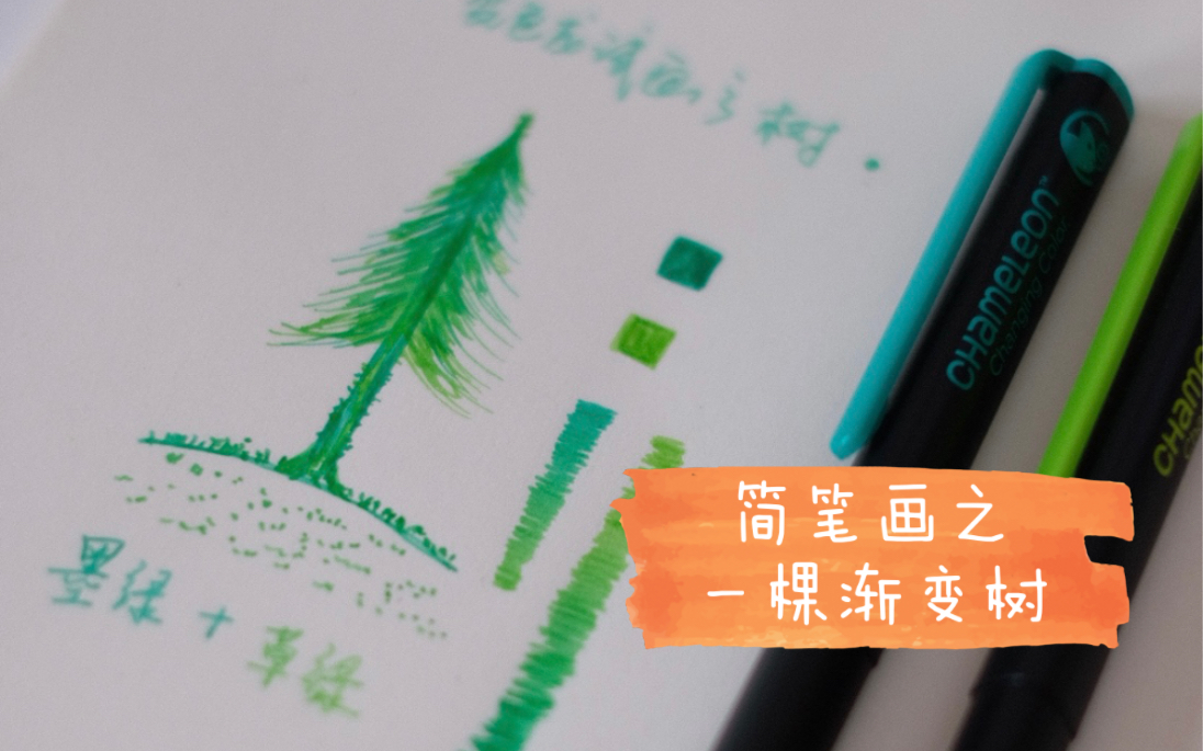 简笔画教程/用针管笔画一棵渐变的树
