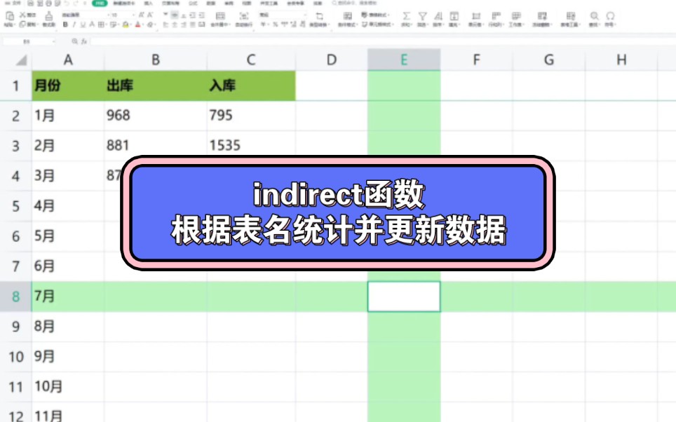 excel根据表名统计数据并更新indirect函数