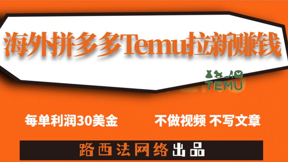 零成本做海外拼多多Temu联盟营销赚美金,一单佣金30美元,不做视频,...