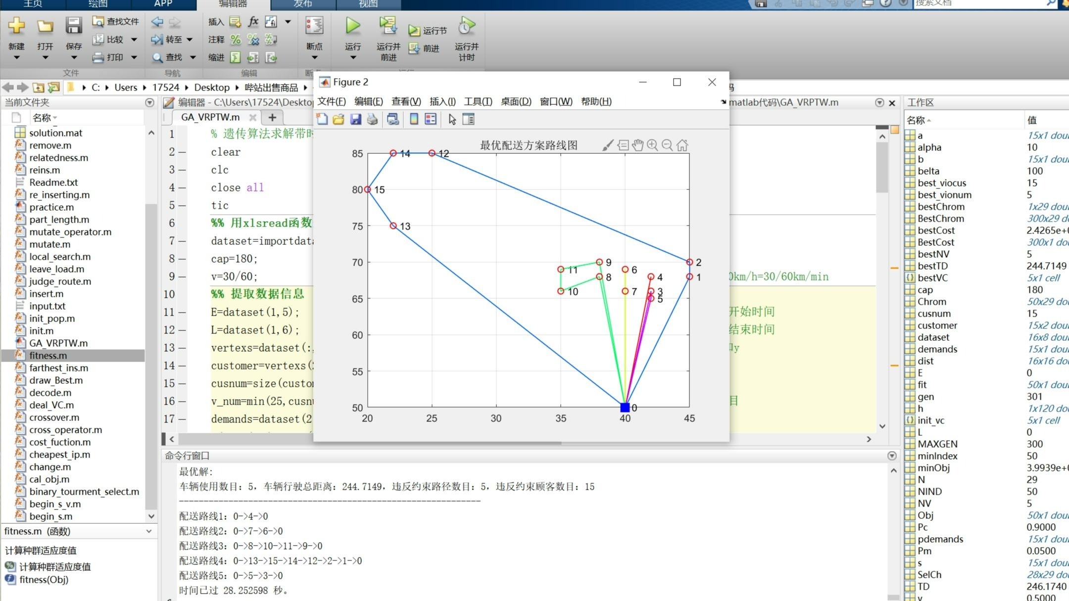 遗传算法求解带时间窗的同时取送货的车辆路径问题matlab代码操作演示