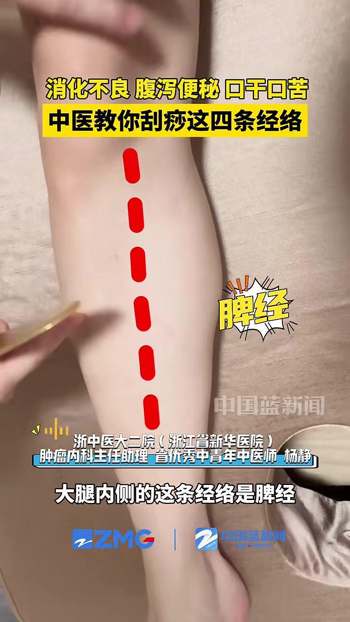 消化不良、腹泻便秘、口干口苦,中医教你刮痧这四条经络。