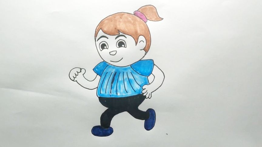 跑步女孩简笔画,既简单又有内涵,今天你做运动了吗?