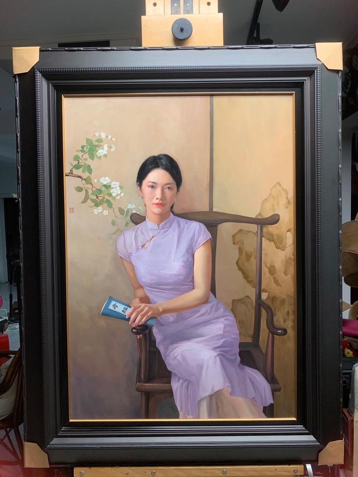 给画配好框,有点吸油,得刷光油了 #国风古韵 #一起学画画 #古典油画