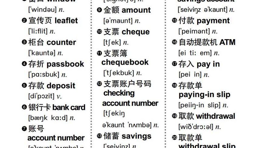 英语场景单词:银行柜台 8