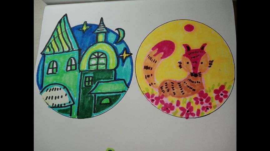 四年级美术课堂作业示范画(人教版):色彩的冷暖(暖色)