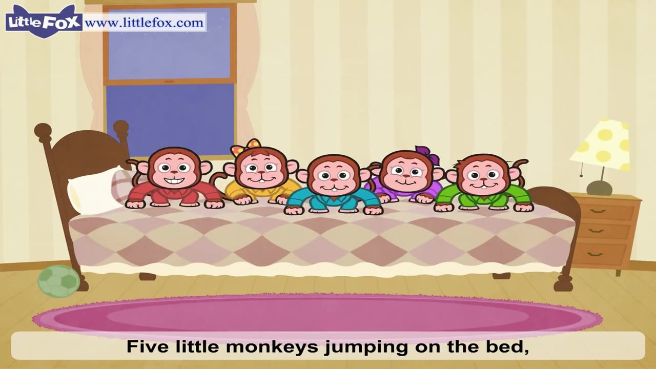 five little monkeys jump on the bed 英语儿歌